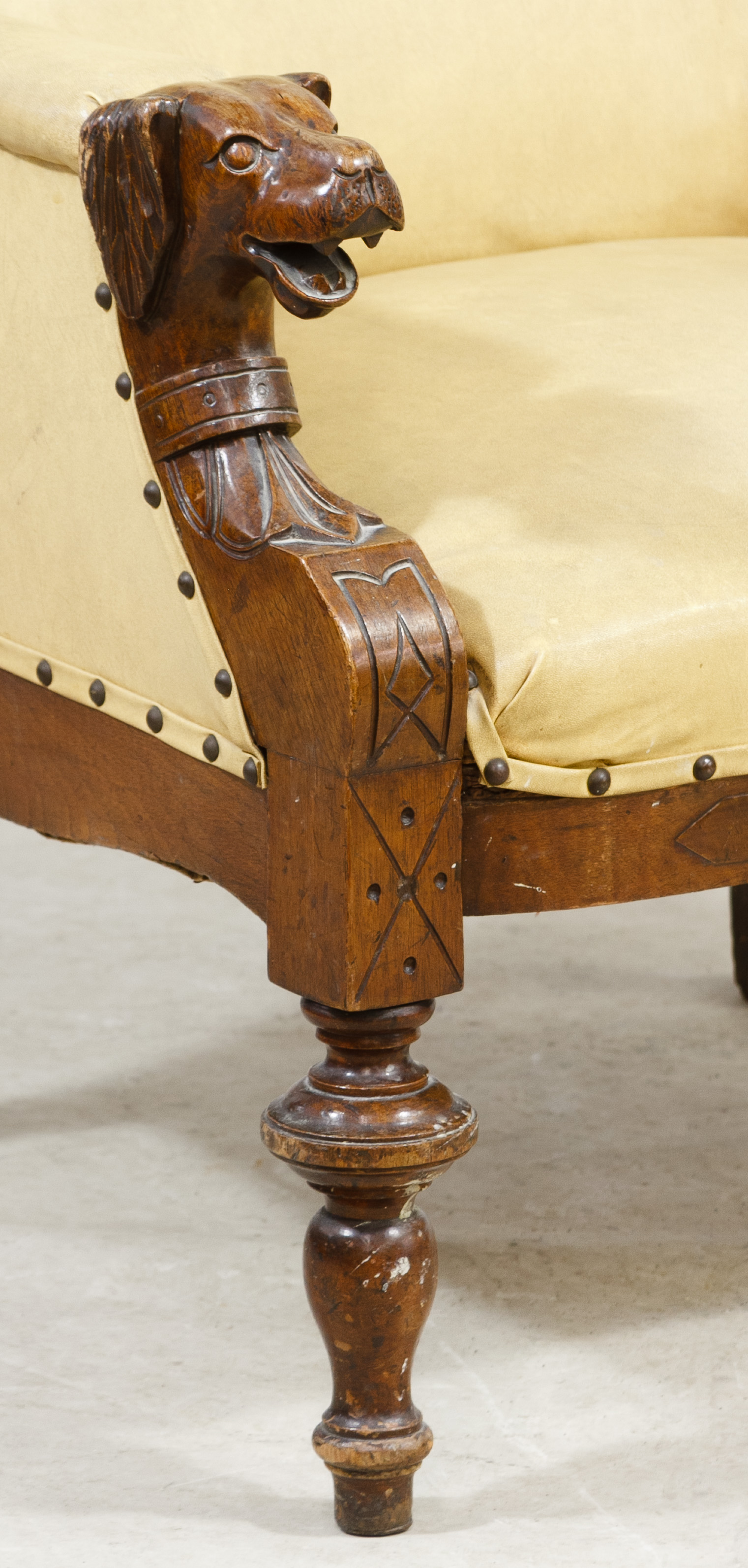 Eastlake Carved Walnut Dog Arm Chair