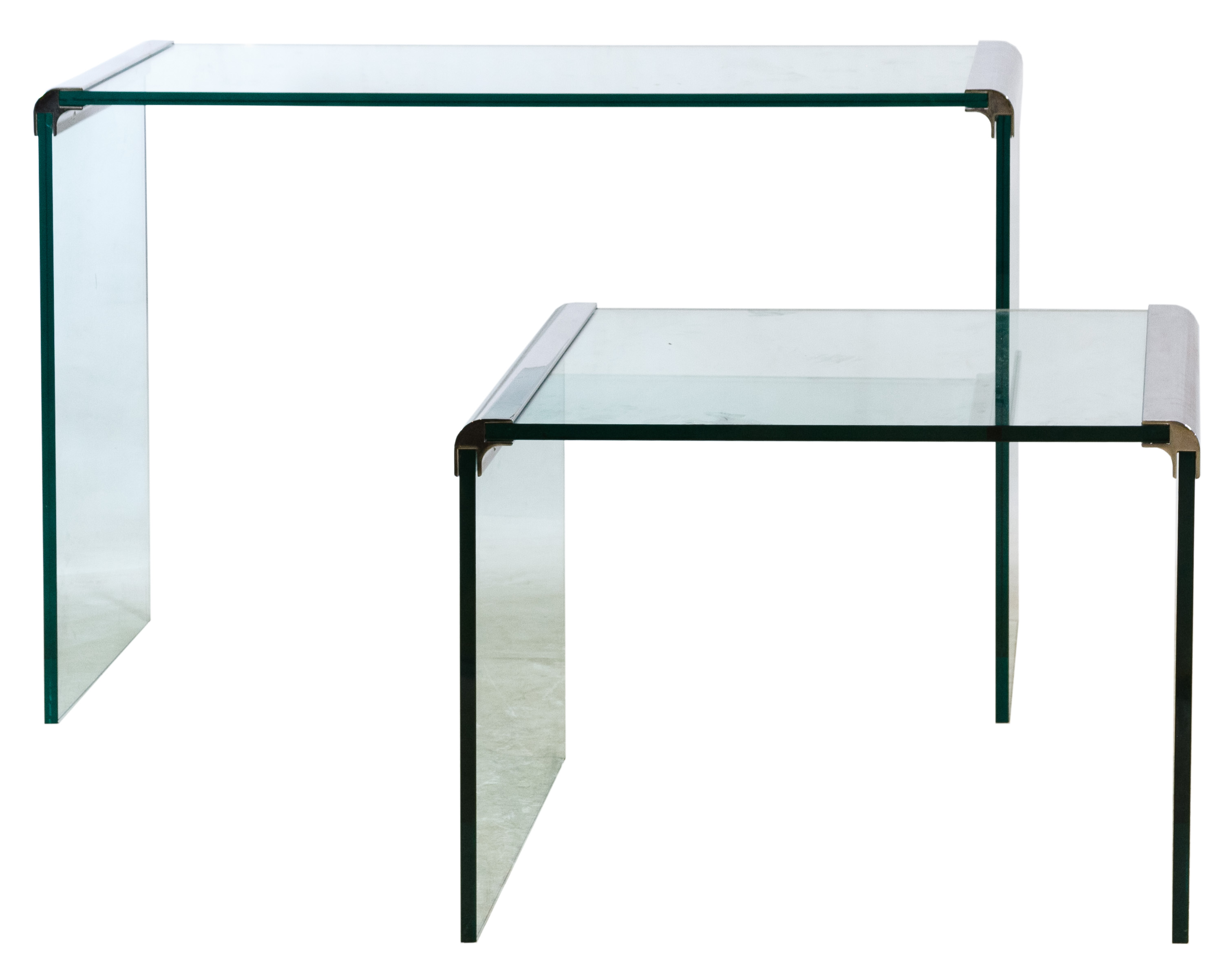 MCM Waterfall Style Glass and Chrome Tables (attributed