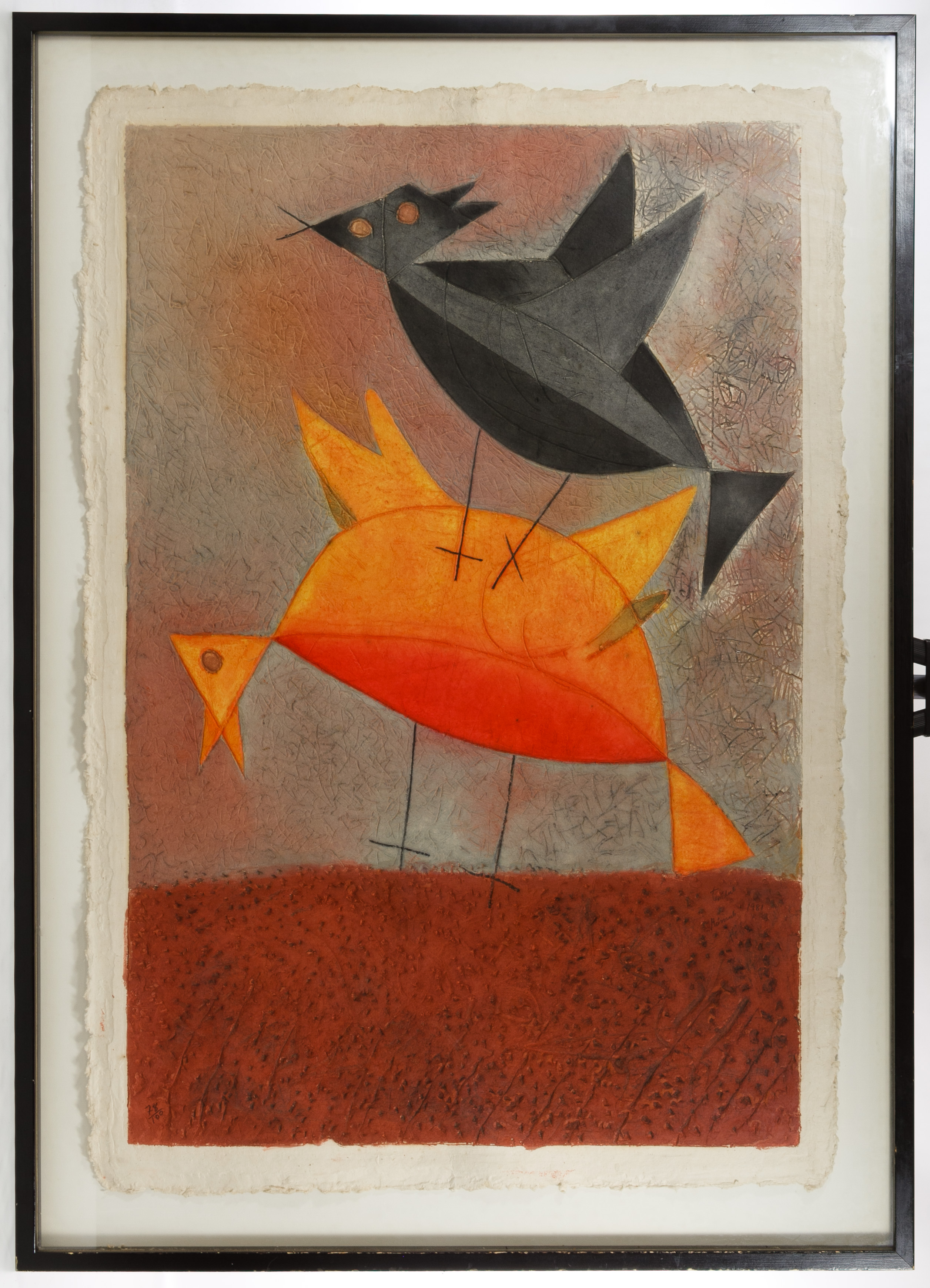 Teodulo Romulo (Mexican, b.1943) 'Two Birds' Lithograph