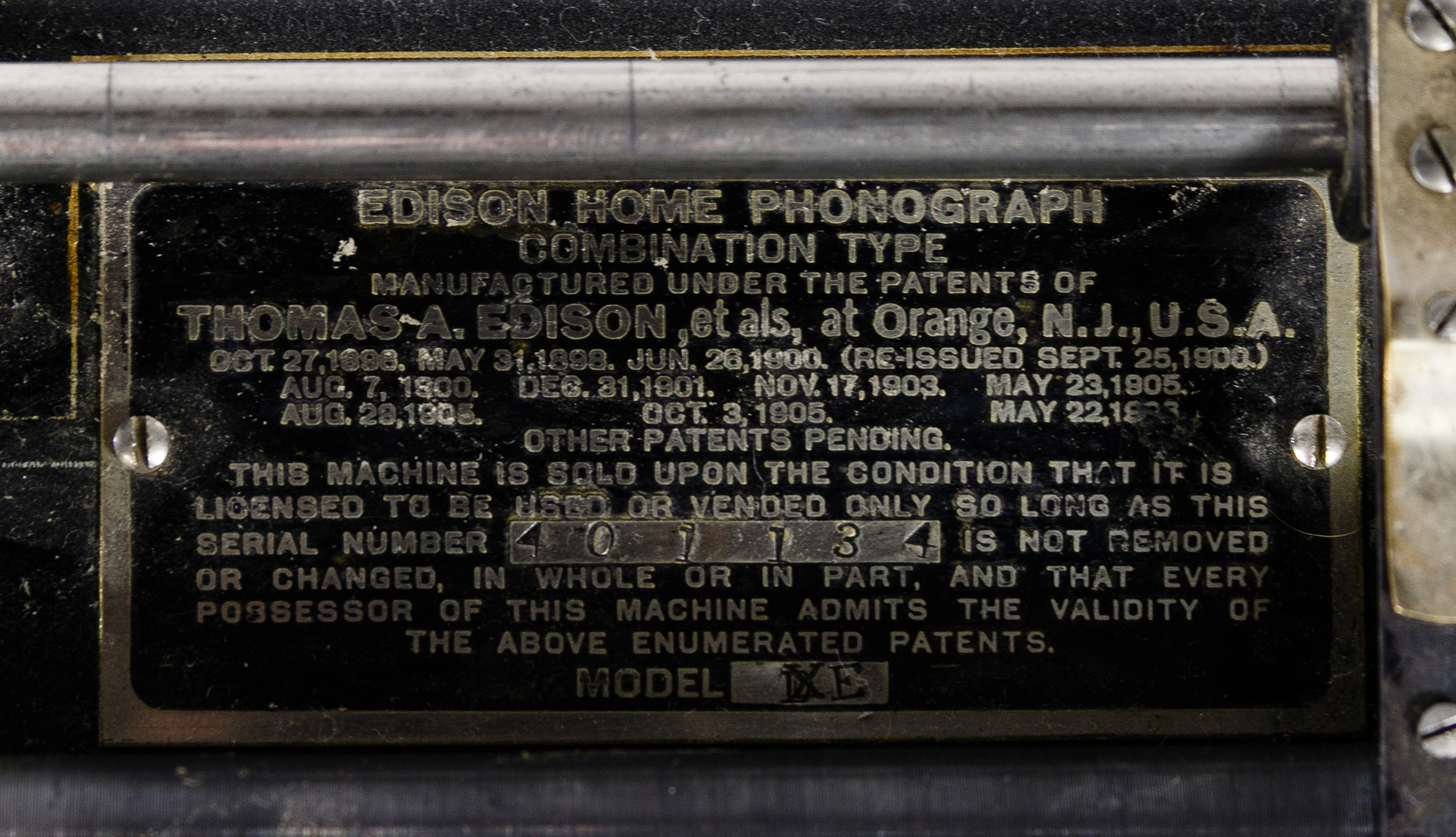 Edison Model XE Cylinder Roll Phonograph with Roll