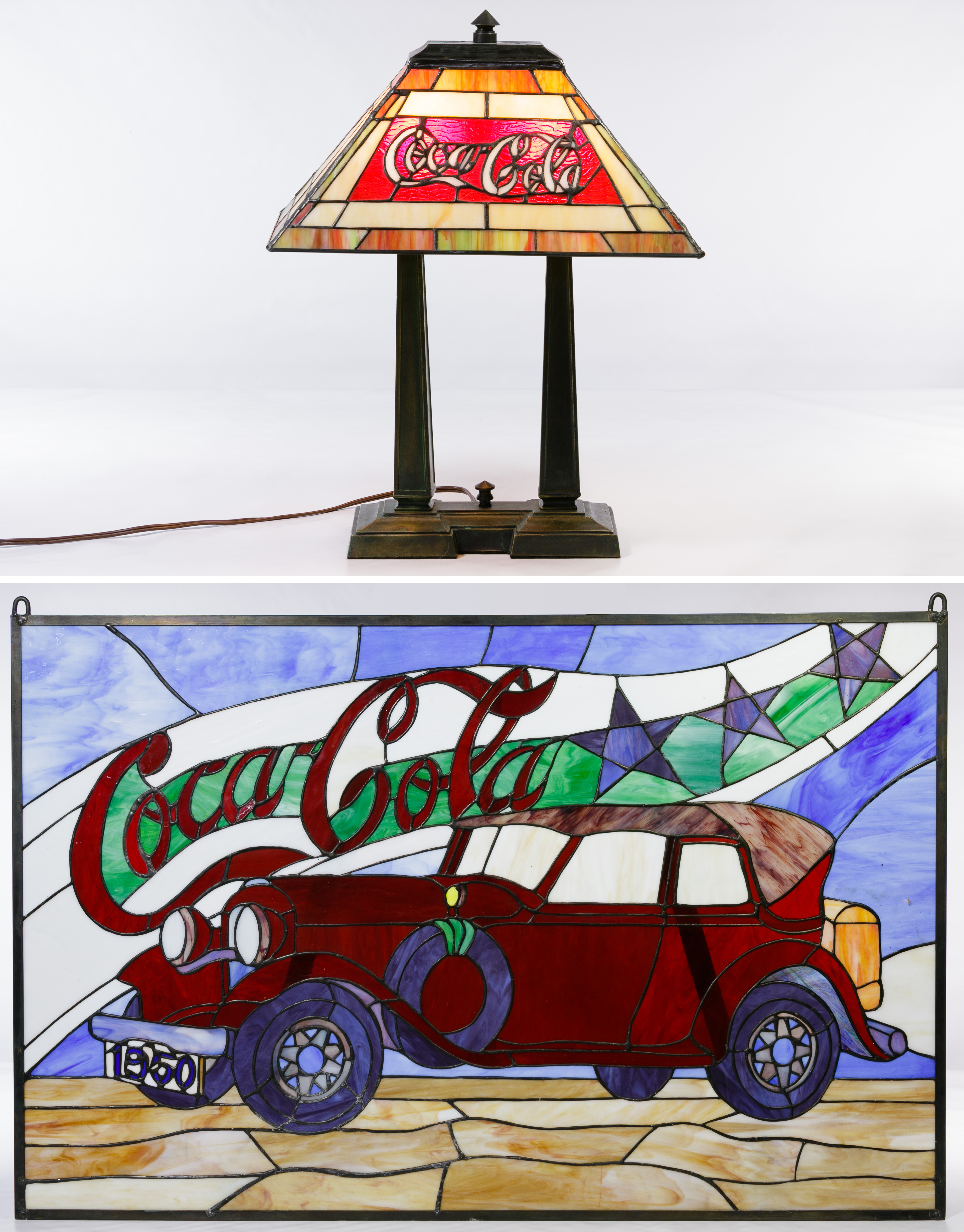 Stained Glass Style Coca-Cola Advertising Sign and Desk