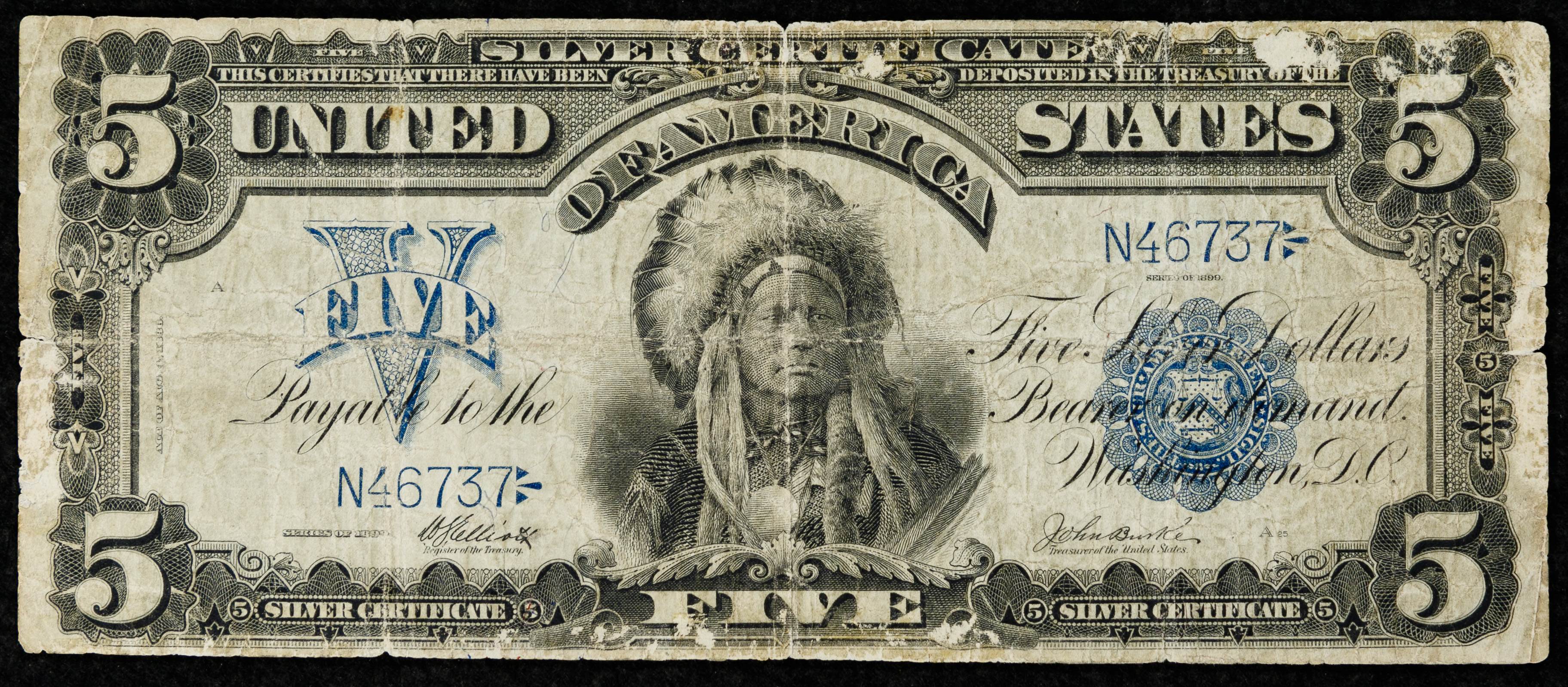 1899 $5 'Chief' Silver Certificate F
