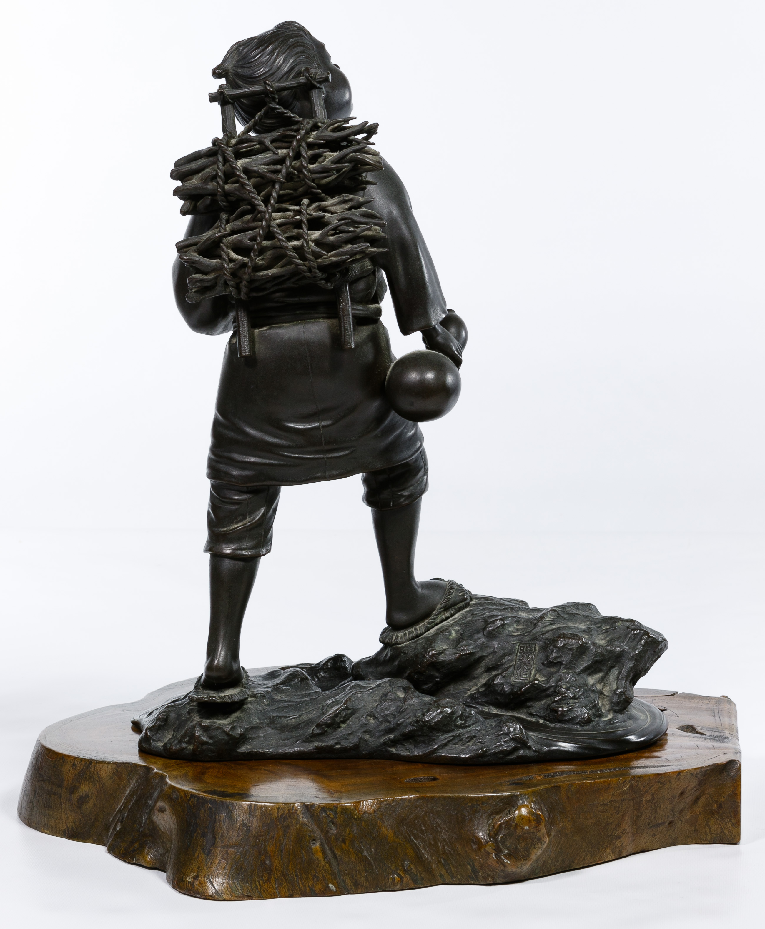 Japanese Bronze Statue on Wood Base