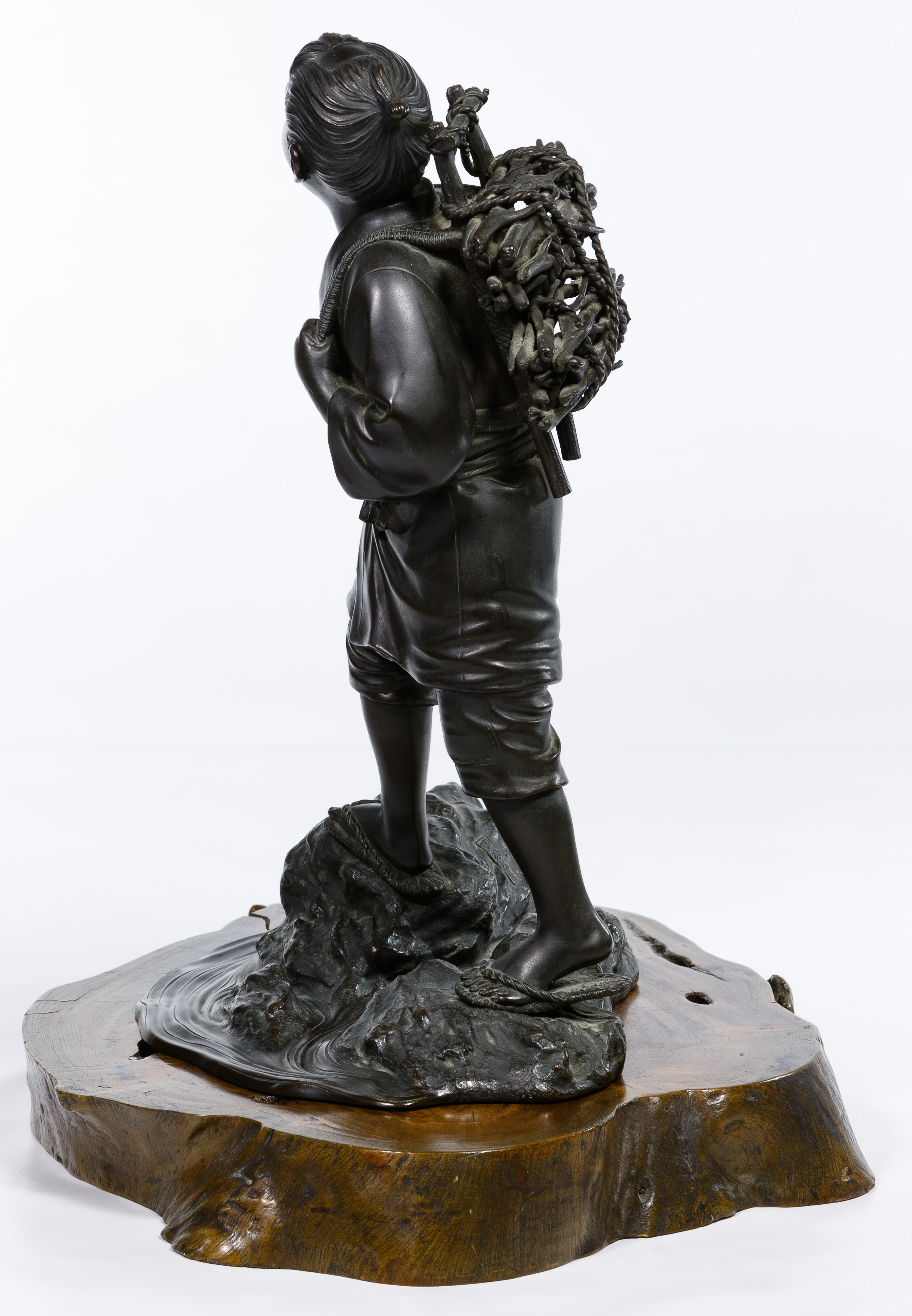 Japanese Bronze Statue on Wood Base