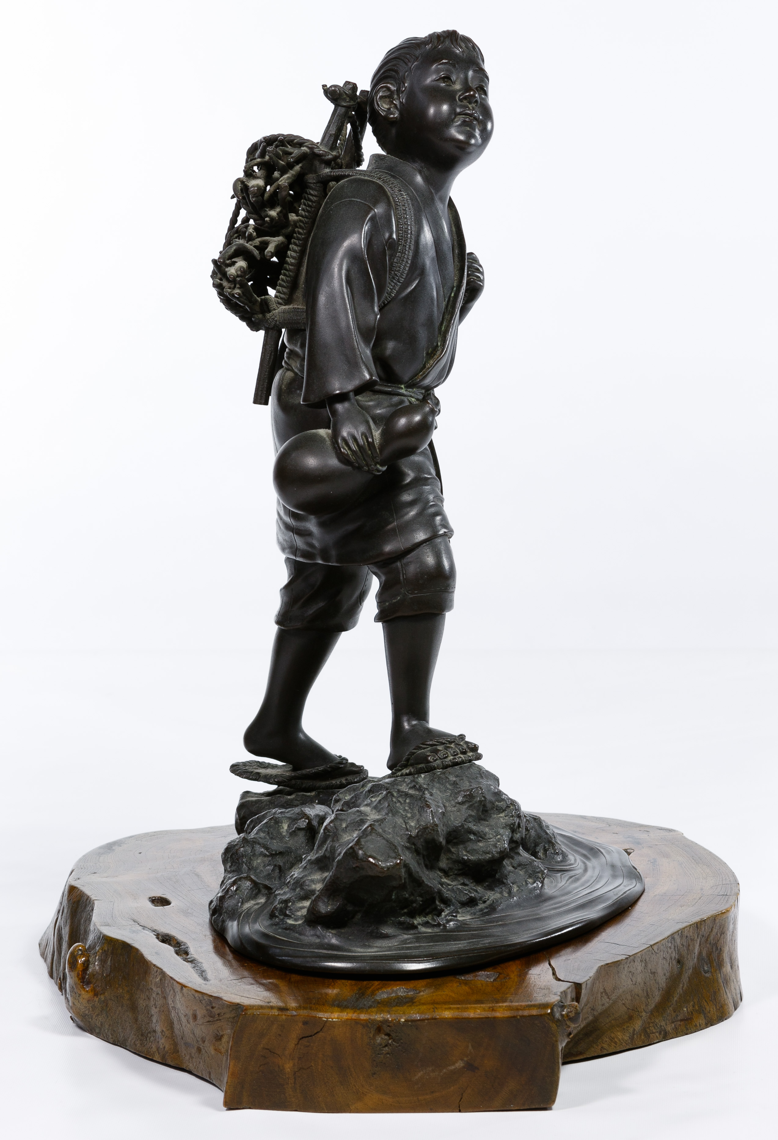 Japanese Bronze Statue on Wood Base