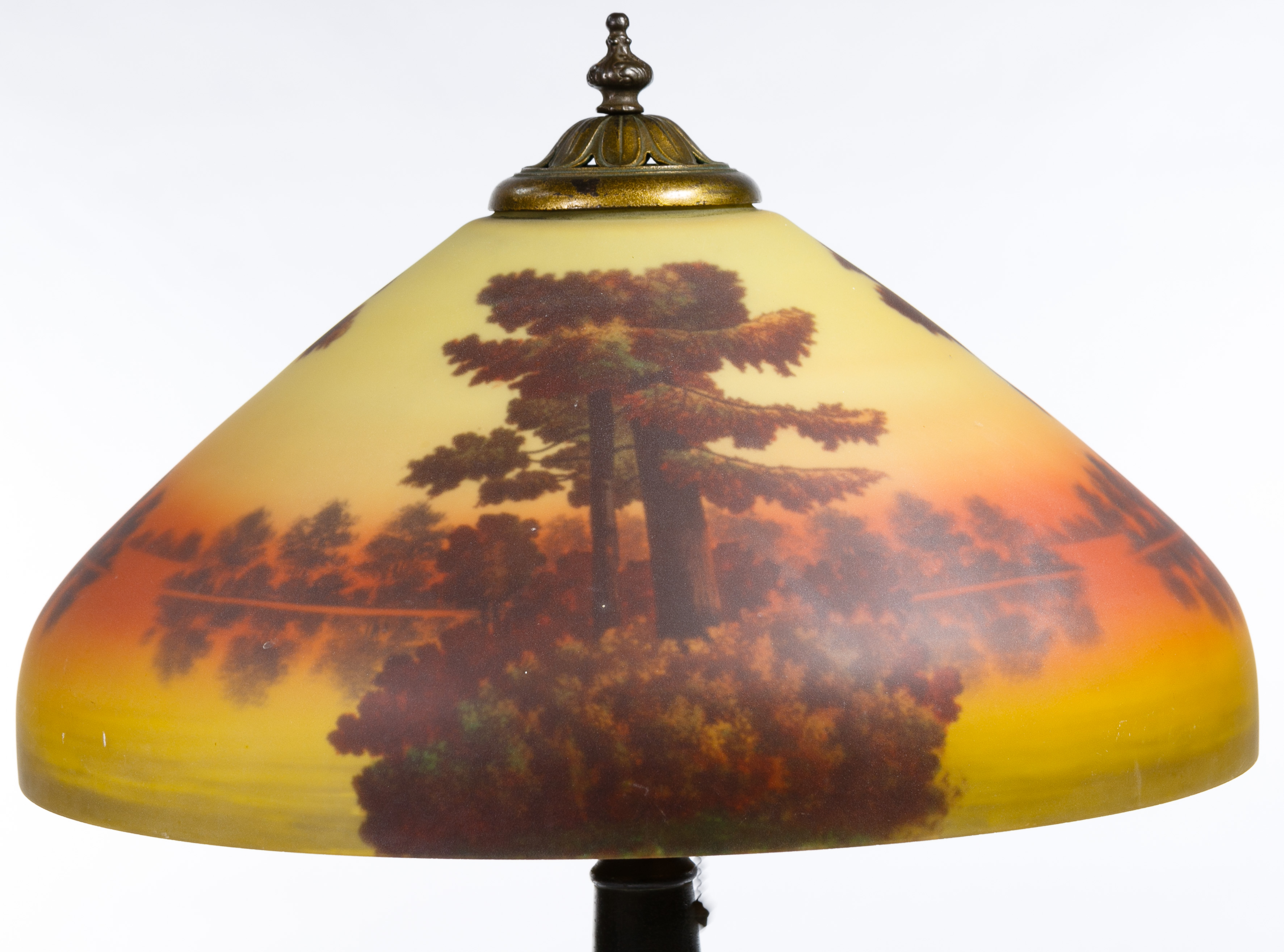 Pittsburgh Reverse Painted Lamp Shade on Table Lamp